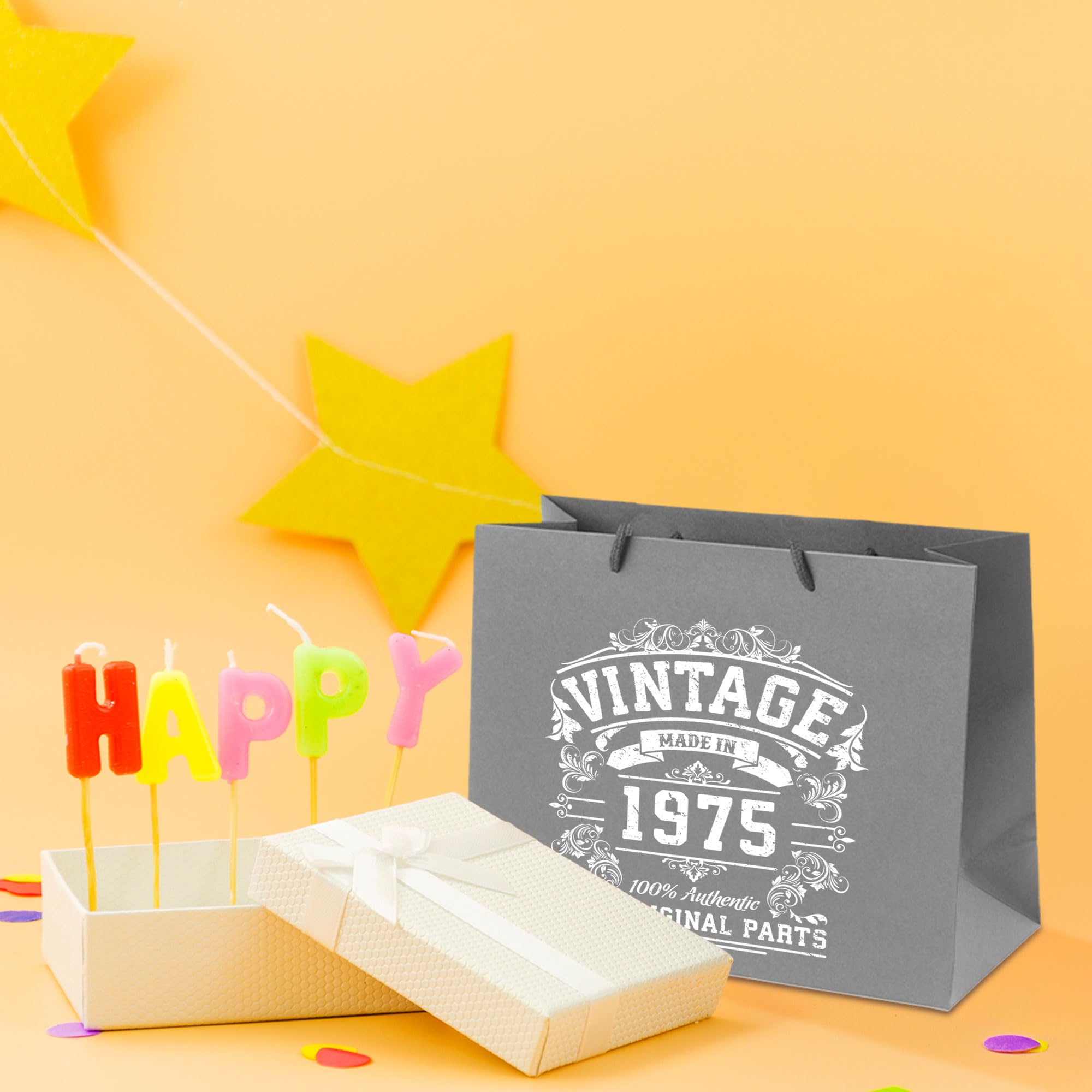 50th Birthday Gift Bags - Grey Paper with Rope Handles - Recycled Eco Friendly Gift Bag - Original Parts 1973 - Medium