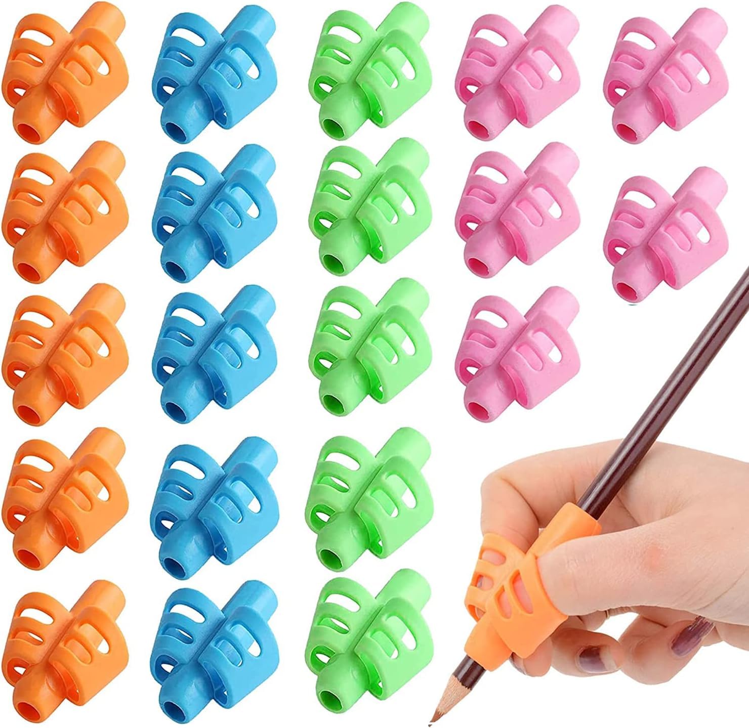 JustBlanks 20 Pcs Pencil Grips for Kids Handwriting - Pencil Holders for Kids, Pencil Grippers Writing Tool, Writing Posture Correction Tools for Toddlers, Preschoolers Special Needs for Classroom