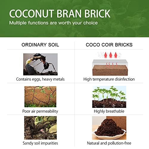 Hodiax Premium Coco Coir Brick, 1.4Lb High Nutrinent Compressed Coconut Soil, OMRI 100% Organic Low EC & PH Balanced Potting Soil for All Plants Gardening, Hydroponics and Reptile Substrate (650G x 2)