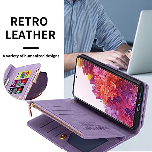 Phone Case for Samsung Galaxy S20 FE 5G 6.5 inch Wallet Cover With Screen Protector Flip Zipper Credit Card Holder Cell Accessories S 20 EF UW S20FE5G S20FE 20S S2O Fan Edition 4G G5 Women Men Purple