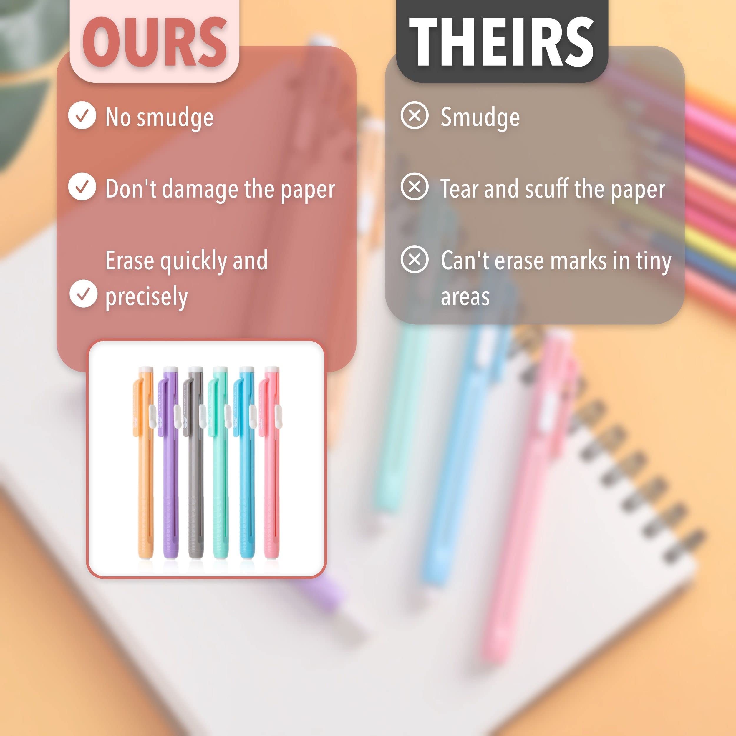 Mr. Pen- Retractable Mechanical Eraser Pen, Pack of 6, Pastel Colors, Pencil Eraser, Eraser for Pencils, Retractable Eraser, Eraser for Artists, Eraser for Pens, Retractable Eraser Pen