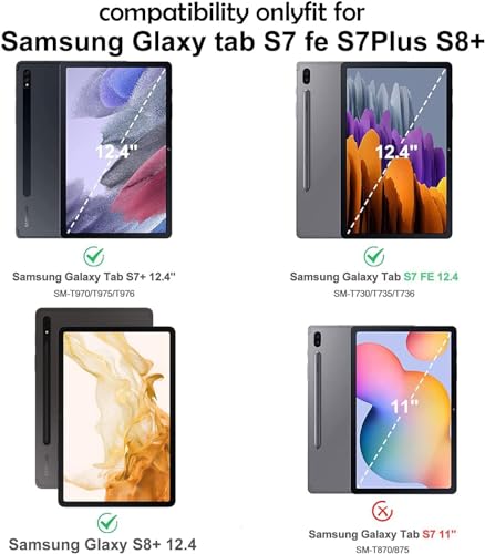Keyboard Case for Samsung Galaxy Tab S7 FE / S7 Plus / S8+ / S8 Plus 12.4'', with S Pen Holder, 7 Color Backlit, Detachable Wireless Bluetooth Keyboard,Deep Green