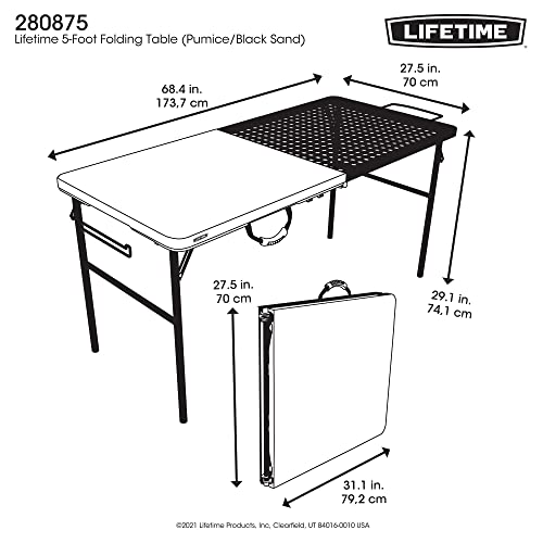 Lifetime Folding Tailgate Table with Grill Rack, 5-Foot, Pumice & Black
