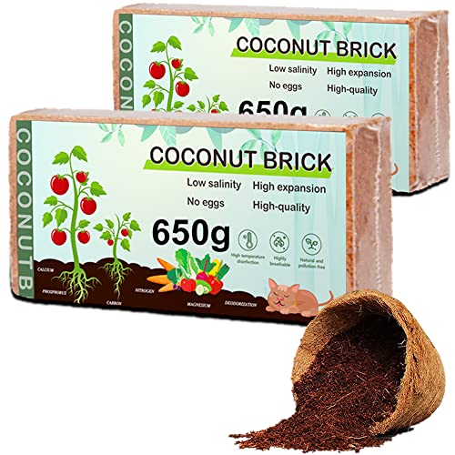 Hodiax Premium Coco Coir Brick, 1.4Lb High Nutrinent Compressed Coconut Soil, OMRI 100% Organic Low EC & PH Balanced Potting Soil for All Plants Gardening, Hydroponics and Reptile Substrate (650G x 2)