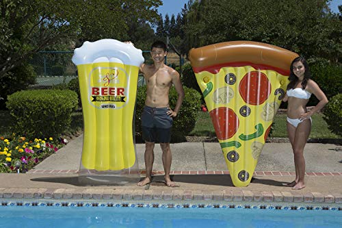 Poolmaster Inflatable Swimming Pool Mattress, Slice O' Pizza and Beer Mug Combo