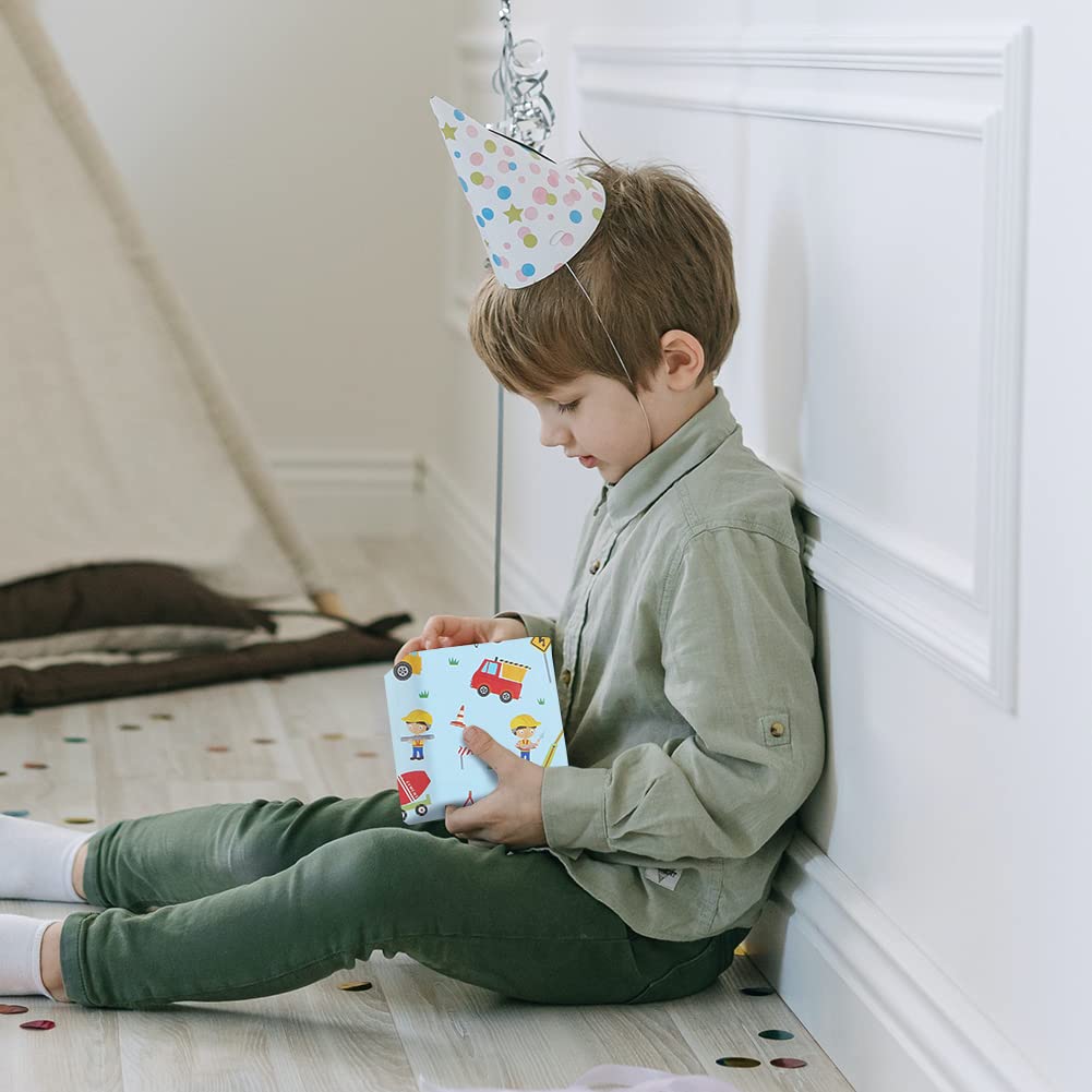 Road Under Construction Tractor Truck On Light Blue Wrapping paper for Kids Boys Men Birthday Party Baby Shower Holiday Christmas Gift Wrap - Folded Flat 30 x 20 Inch - 4 Sheets