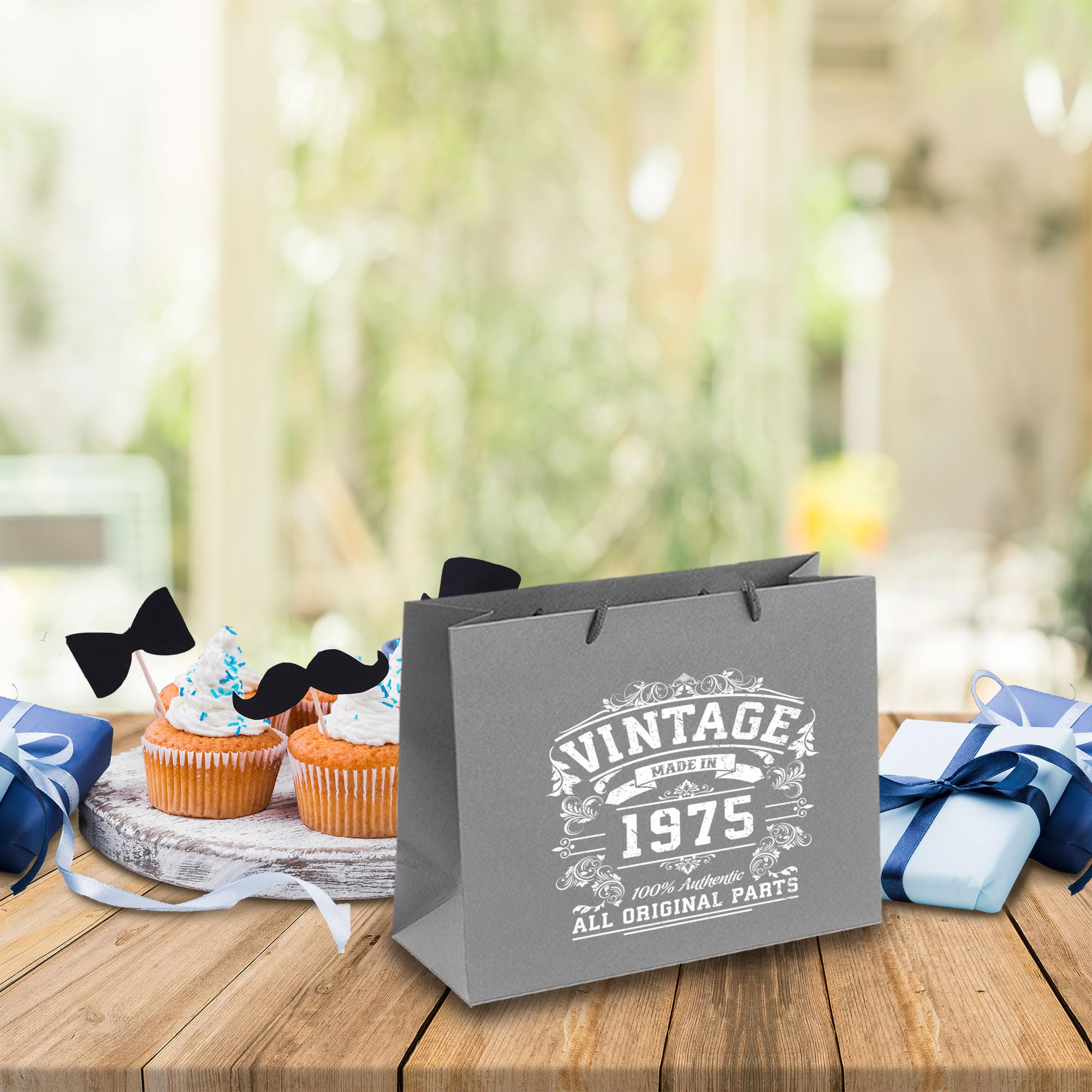 50th Birthday Gift Bags - Grey Paper with Rope Handles - Recycled Eco Friendly Gift Bag - Original Parts 1973 - Medium