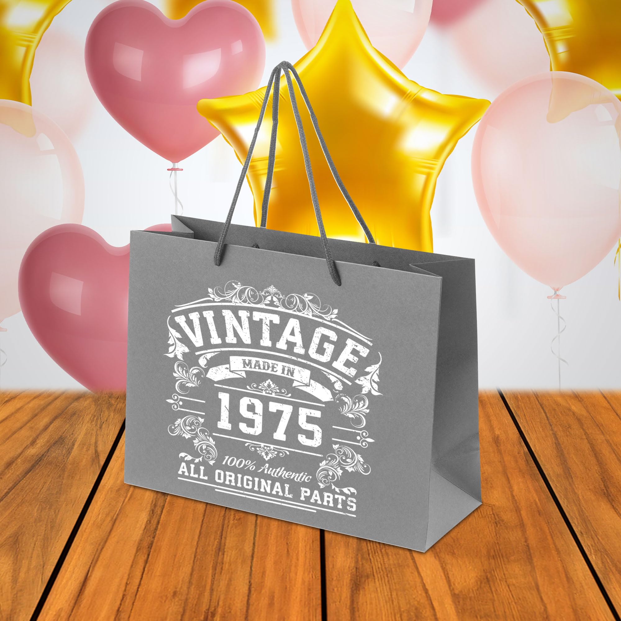 50th Birthday Gift Bags - Grey Paper with Rope Handles - Recycled Eco Friendly Gift Bag - Original Parts 1973 - Medium
