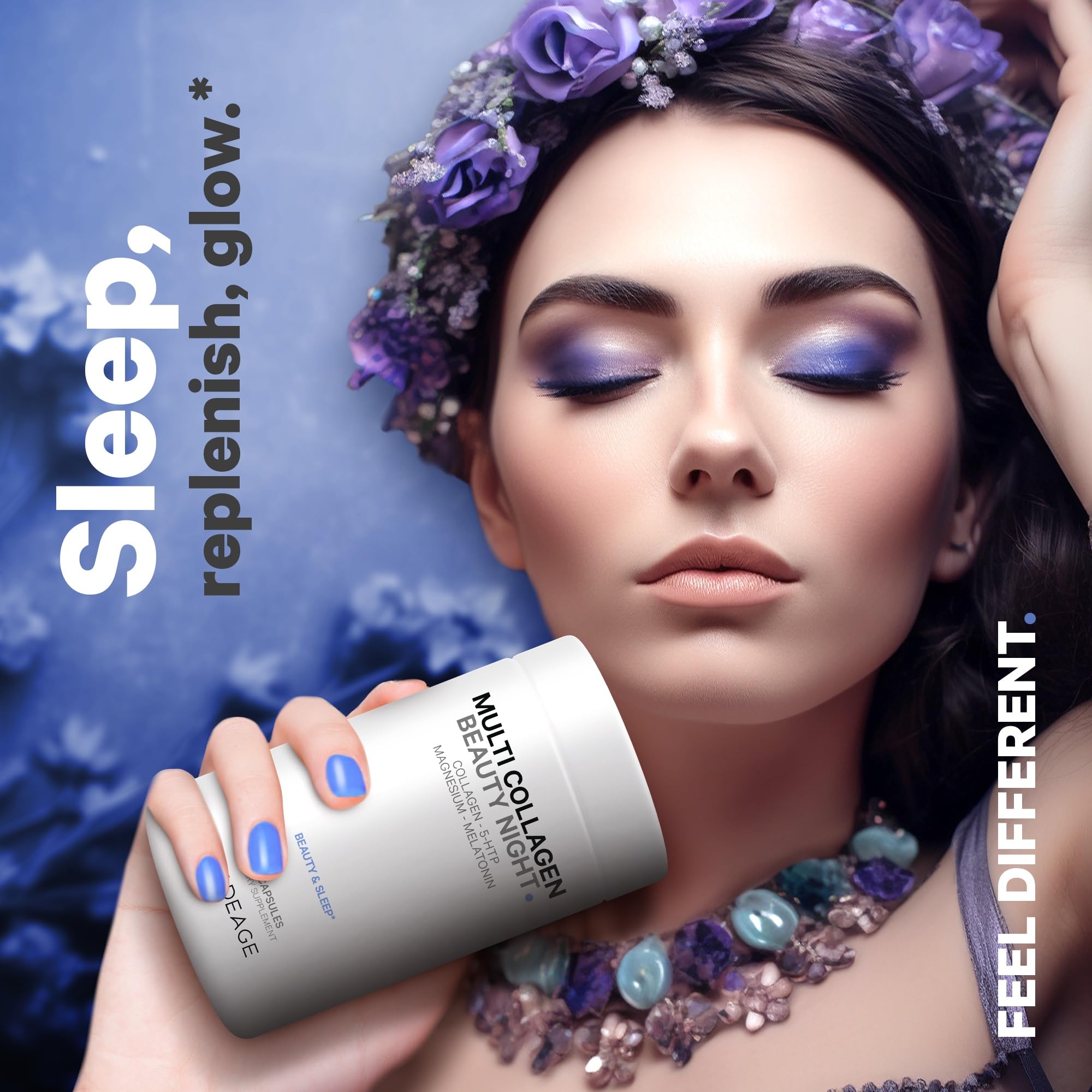 Codeage Multi Collagen Protein Beauty Night - Melatonin, Magnesium Bisglycinate, 5-HTP, L-Theanine, English Lavender Flower, Bone Broth - Vitamins - Supplement - Sleep Pills - Non-GMO - 150 Capsules