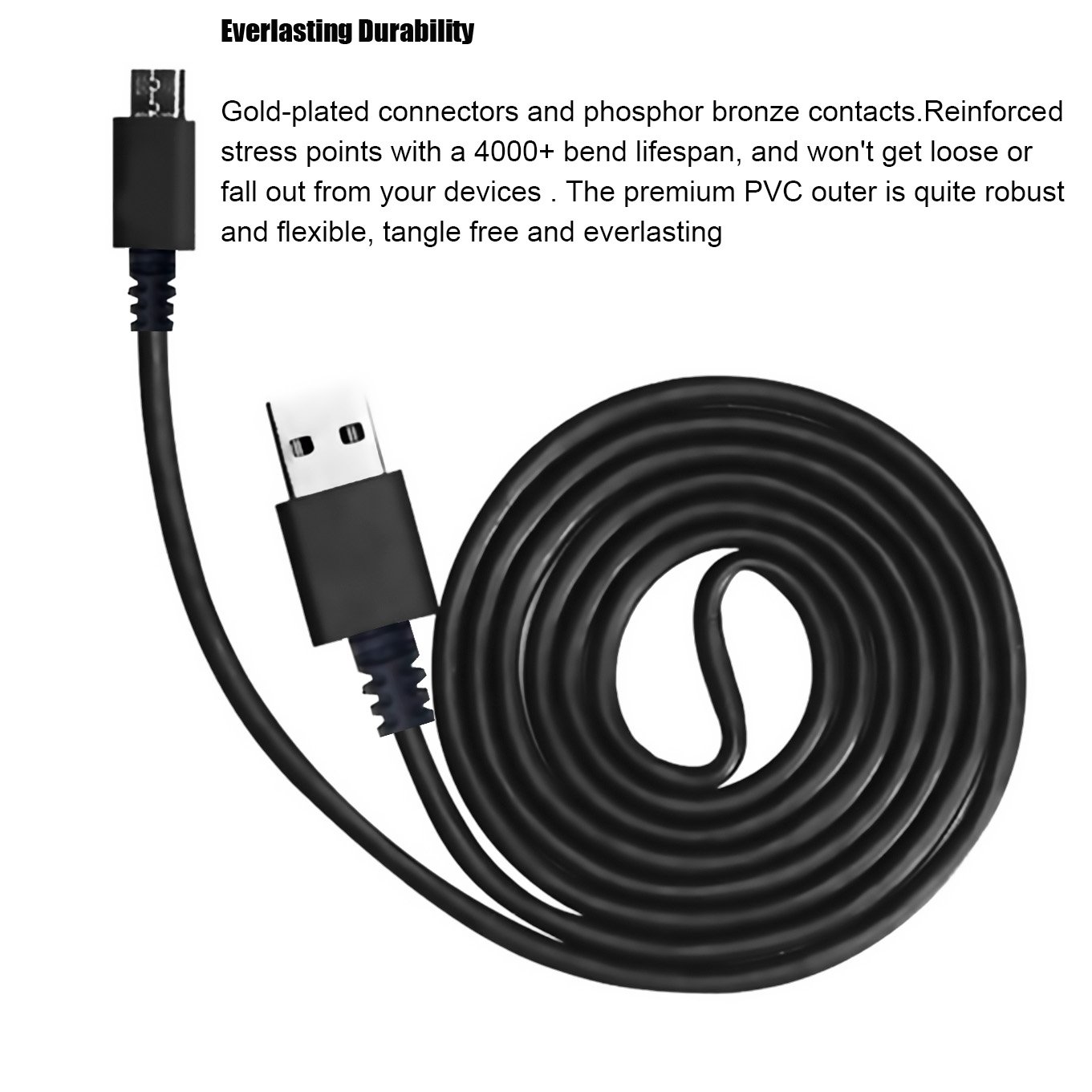 iEugen 02 Pcs IUEGEN PS4 Controller Charger Charging 10ft Cable Micro USB 2.0 High Speed Data Sync Cord Compatible for Playstaion 4, PS4 Slim/Pro, Xbox One S/X Controller, Android Phones (Black)