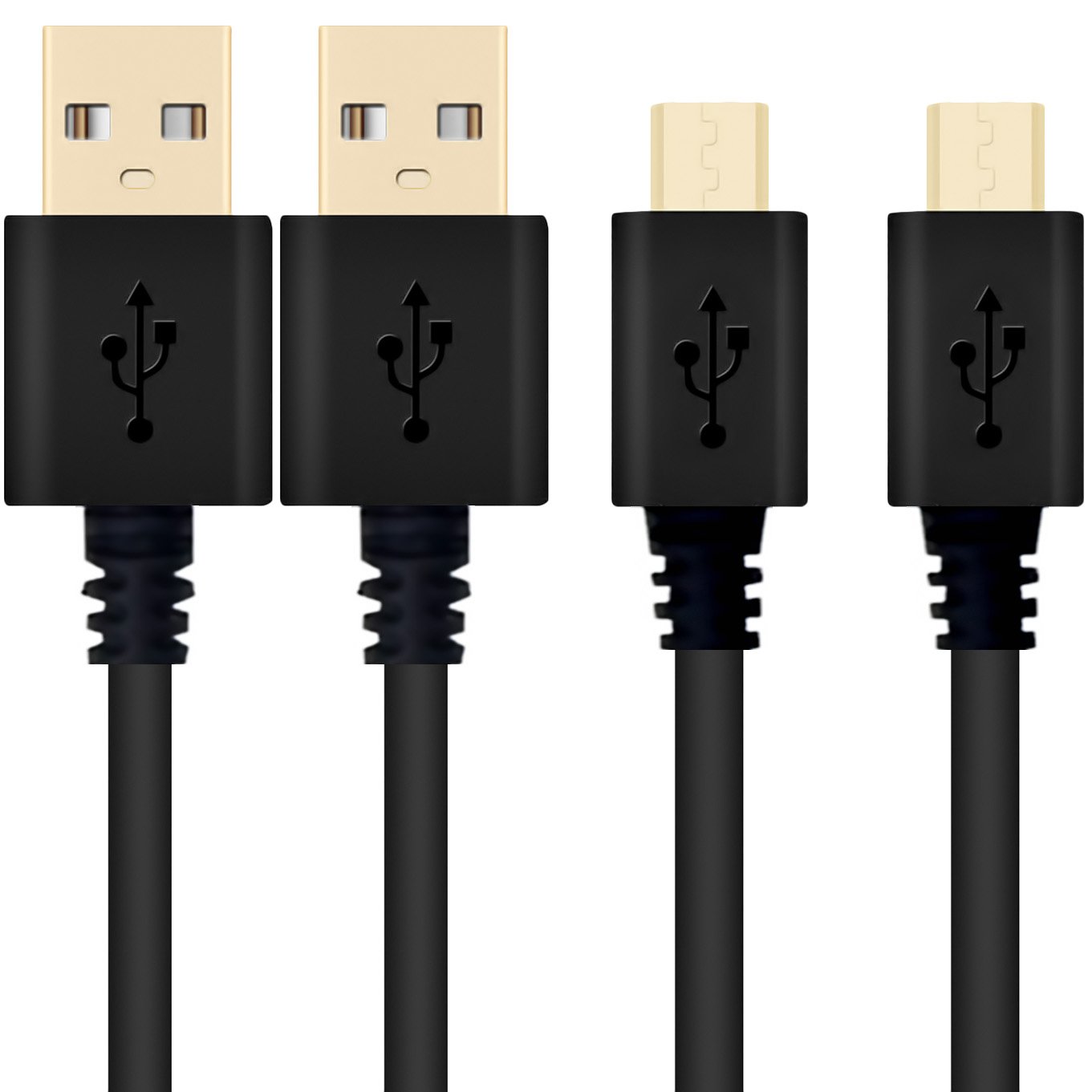 iEugen 02 Pcs IUEGEN PS4 Controller Charger Charging 10ft Cable Micro USB 2.0 High Speed Data Sync Cord Compatible for Playstaion 4, PS4 Slim/Pro, Xbox One S/X Controller, Android Phones (Black)