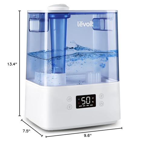 LEVOIT Humidifiers for Bedroom Large Room Home, Blue & Humidifiers for Bedroom Large Room Home, Smart Wifi Alexa Control, 6L Top Fill Warm and Cool Mist, White