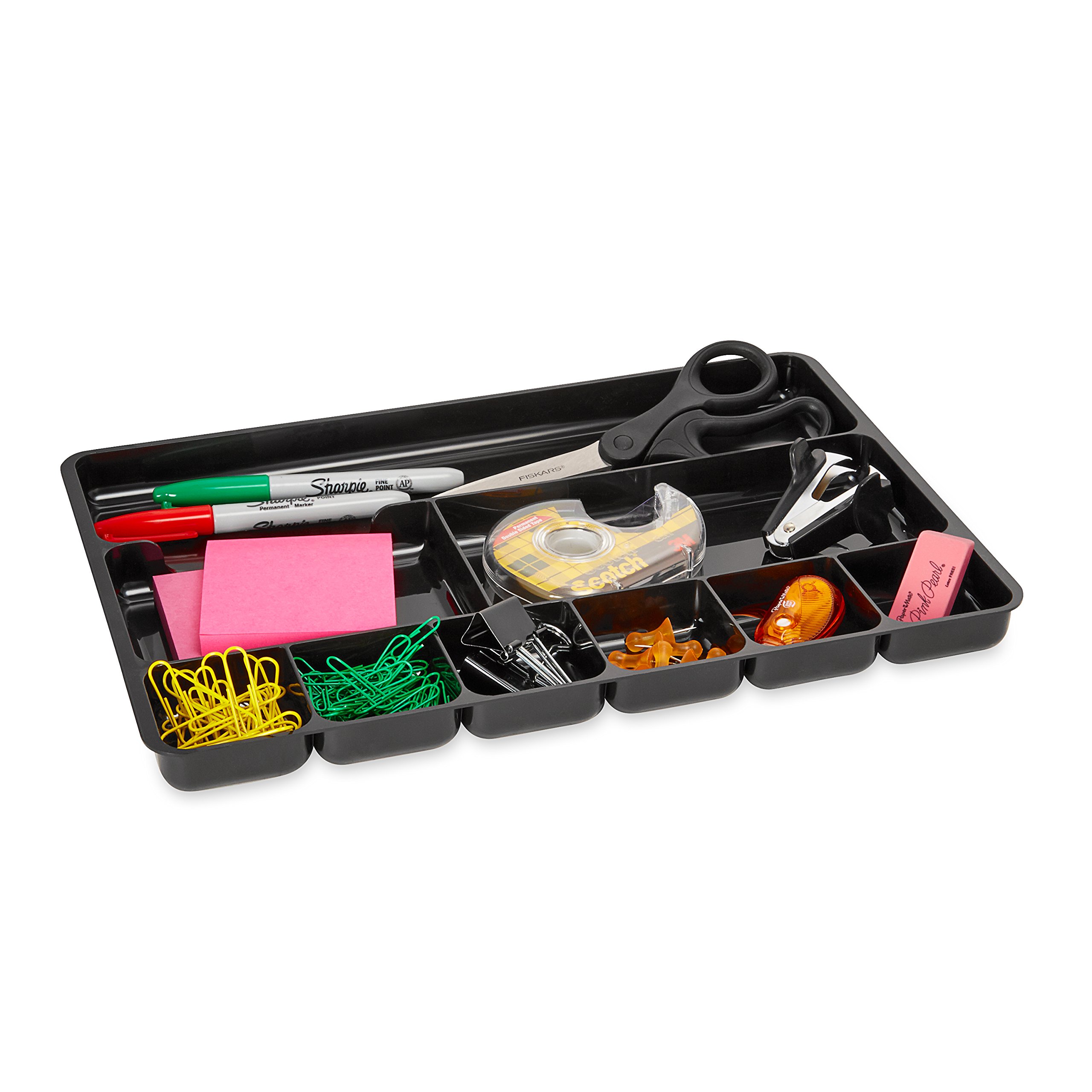Rubbermaid Regeneration 9-Section Drawer Organizer, Plastic, 14 x 9.125 x 1.125 Inches, Black (45706)