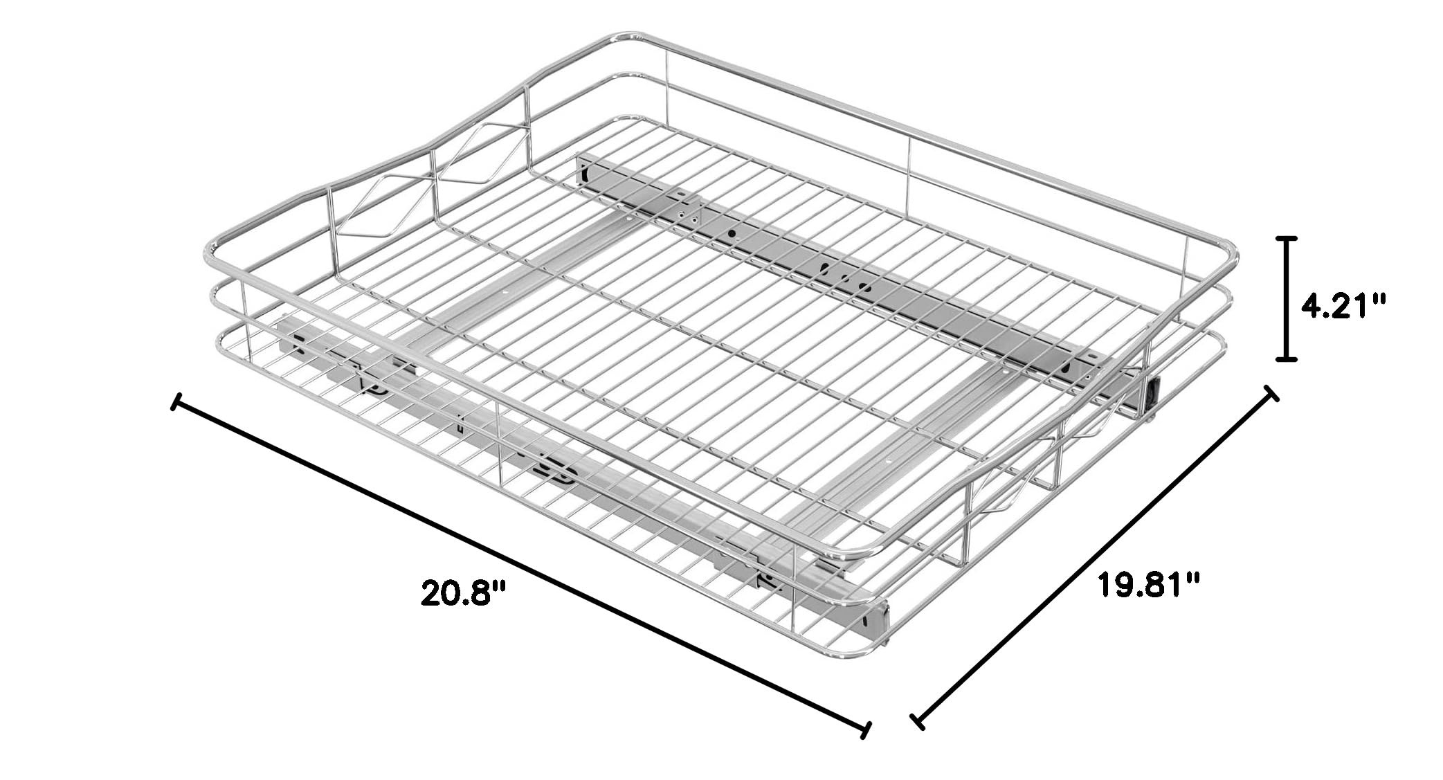IZLIF Multi-Use Pull Out Cabinet Organizer Heavy Duty Slide Out Kitchen Drawer Cabinet Storage Shelves 20”W x 21”D for At Least 21” Cabinet Opening , Wire Frame, Chrome Finish