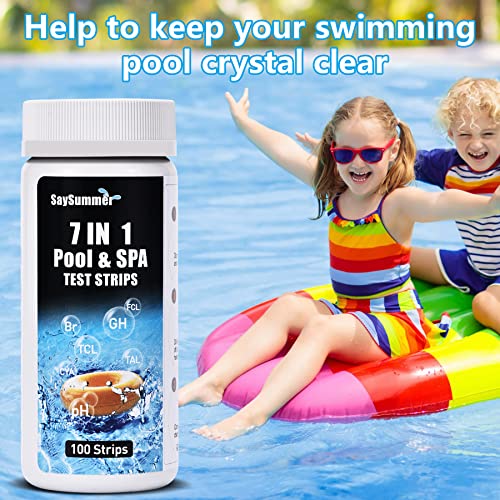 Pool Test Strips 7 in 1, 100 ct Spa Test Strips for Hot Tub Water, Pool Test Strips for Inground Pool, Testing Hardness, Free Chlorine, Bromine, Total Chlorine, Cyanuric Acid, Total Alkalinity, pH