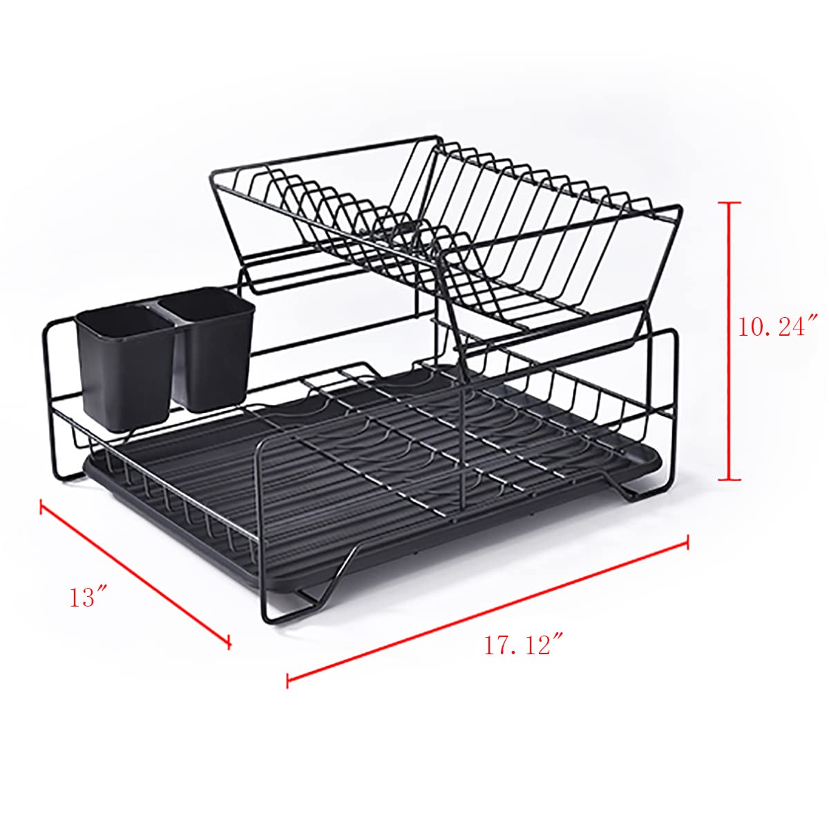 Lanrinwon Black Dish Drying Rack,2 Tier Stainless Steel Chrome Dish Racks for Kitchen Counter Sink Large Dish Drainer with Removable Black Drainboard