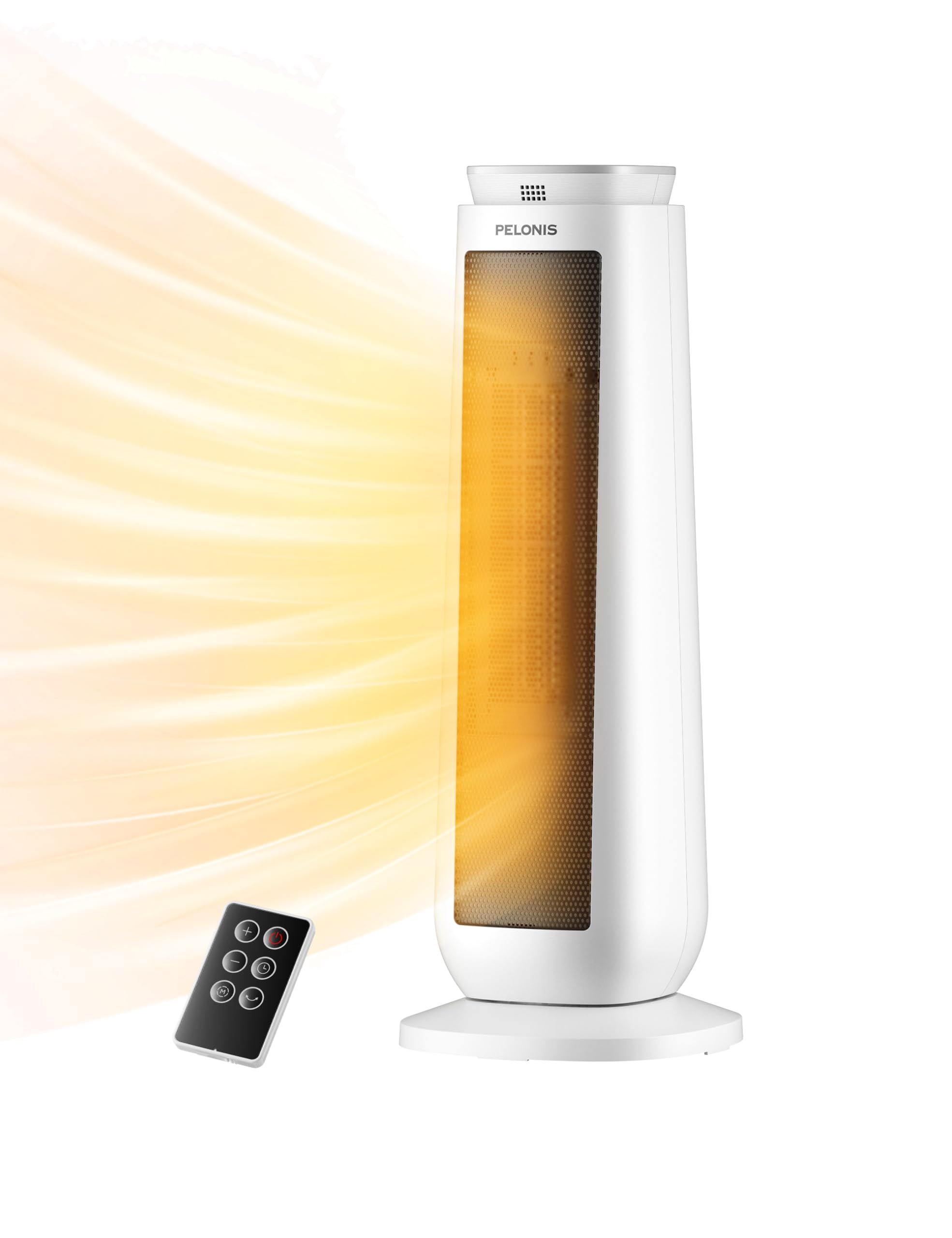 PELONIS PHTPU1501 Ceramic Tower 1500W Indoor Space Heater with Oscillation, Remote Control, Programmable Thermostat & 8H Timer, ECO Mode, Tip-Over Switch & Overheating Protection, White