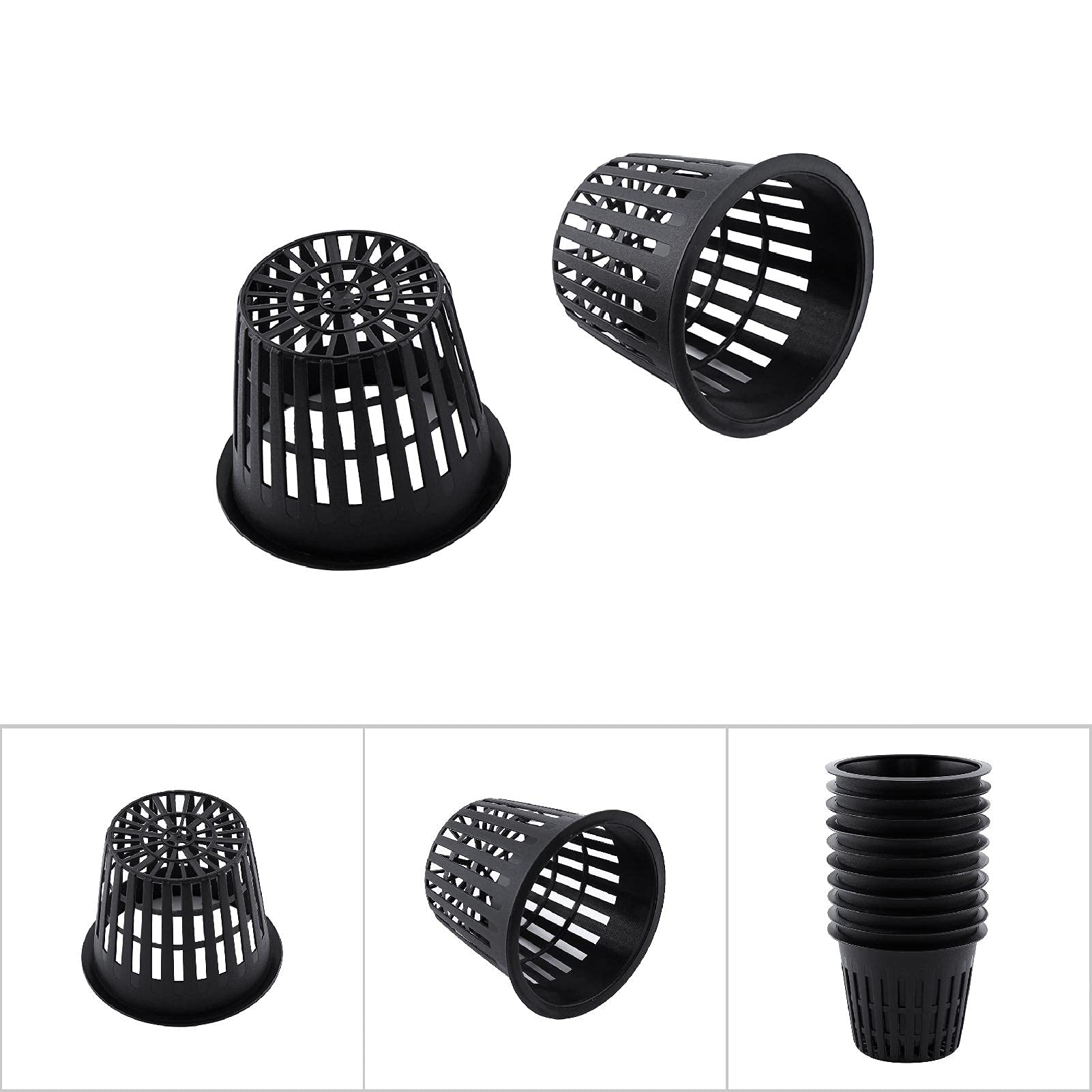 10Pack Net Pots 2.5 Inch Garden Plastic Slotted Mesh Net Cups Orchids Pots Mesh Baskets Hydroponics Supplies Cups Heavy Duty Plant Nursery Basket Planting Basket Cup with Wide Lip Design(Black)