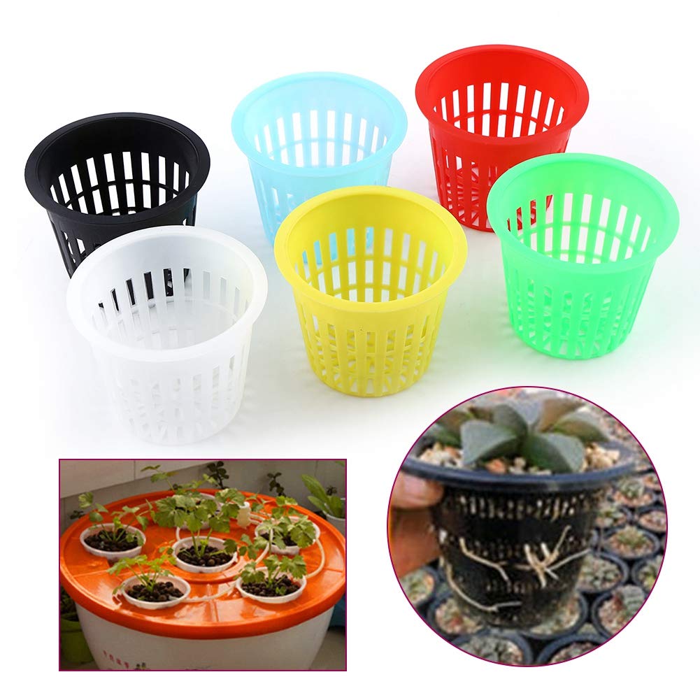 10Pack Net Pots 2.5 Inch Garden Plastic Slotted Mesh Net Cups Orchids Pots Mesh Baskets Hydroponics Supplies Cups Heavy Duty Plant Nursery Basket Planting Basket Cup with Wide Lip Design(Black)