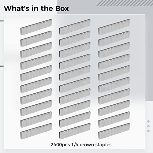 Homaisson Narrow Crown Staples, 2400 Pcs 1/4 Crown Staples for 18 Gauge Staplers, Sturdy Carbon Steel Construction Staples for Upholstery Floor Underlayment Molding