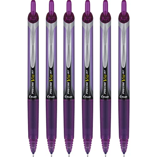 Pilot Precise V10 RT Retractable Liquid Ink Rollerball Pens, Bold Point, 1.0mm, Purple Ink, 6 Count