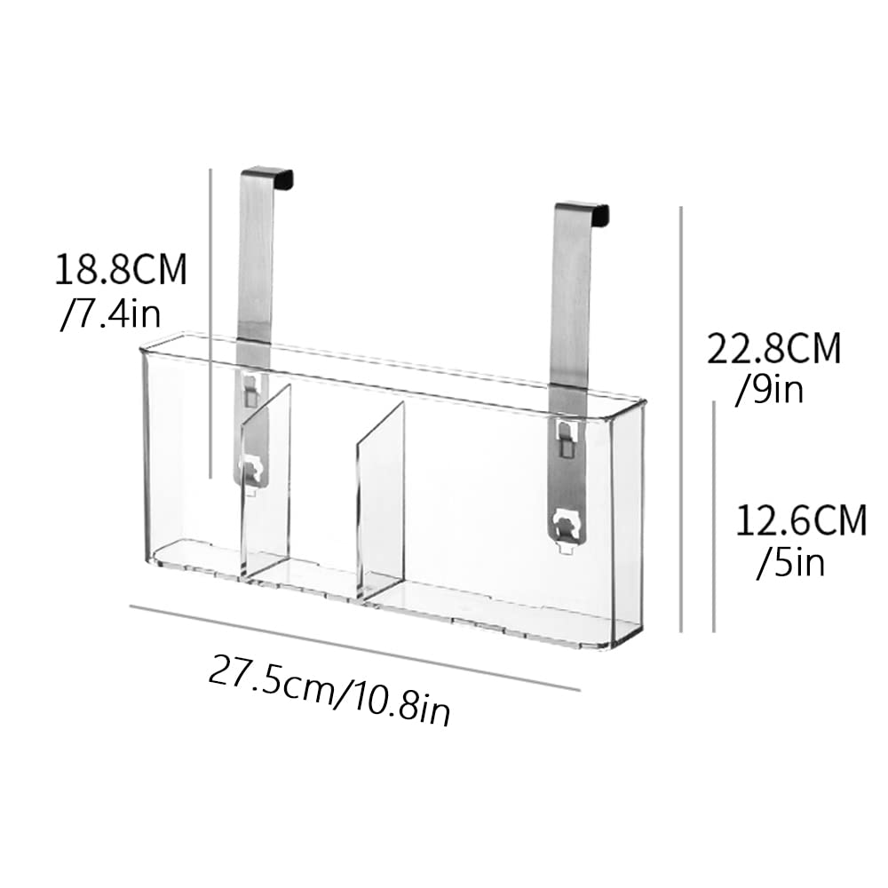 HIEEY Over the Cabinet Door Organizer Holder,Spice Organizer for Cabinet,Wall Mounted Storage Rack Hanging Shelf for Kitchen Cabinet,Pantry Door or Bathroom Shower Cosmetic(Transparent,Three grid)