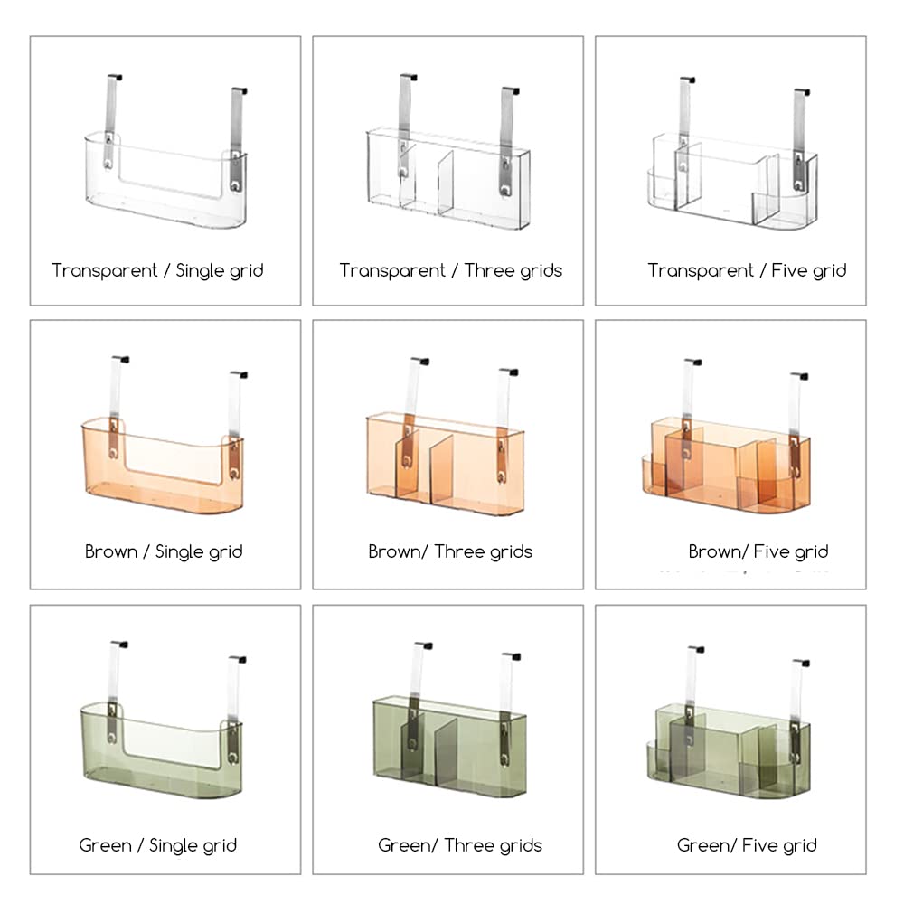 HIEEY Over the Cabinet Door Organizer Holder,Spice Organizer for Cabinet,Wall Mounted Storage Rack Hanging Shelf for Kitchen Cabinet,Pantry Door or Bathroom Shower Cosmetic(Transparent,Three grid)