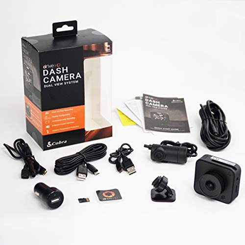 Cobra Dash Camera DASH2216D - 1080p Full HD Front Cam and 720p HD Rear Cam, 16GB MicroSD Included, Loop Recording, G-Sensor Auto Accident Detection, 160 Degree Ultra Wide Angle DVR, 2 Inch Screen