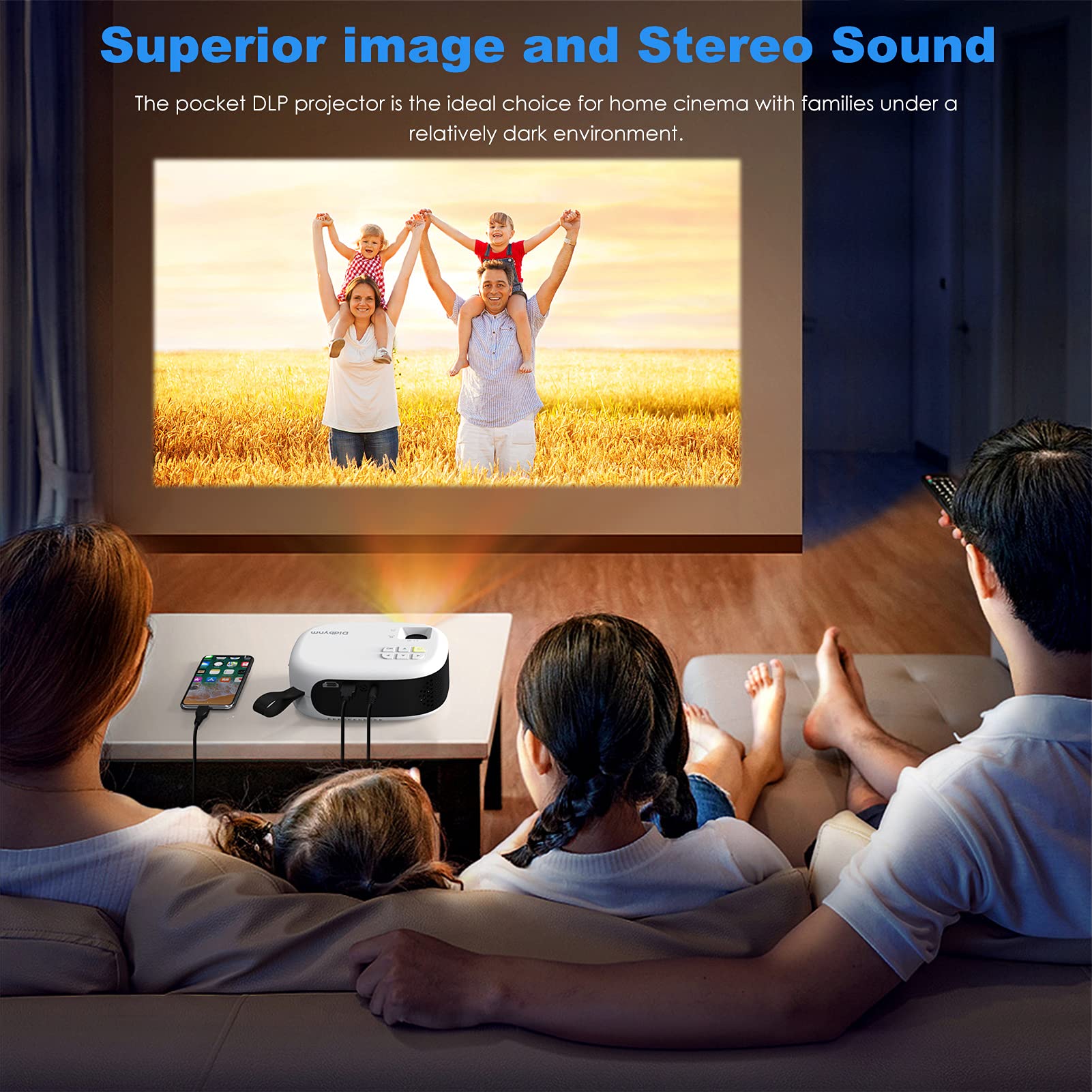 Mini Projector, DIDBYNM 2022 Upgraded Portable Video Projector for iPhone 1080P Supported 4500L- Small Bedroom Phone Projector Compatible with HDMI/USB/AV for Laptop/Android/ PS4/Netflix Stream