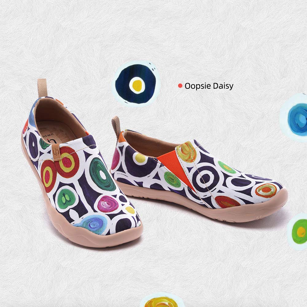 UIN Women's Lightweight Slip Ons Sneakers Walking Flats Casual Flower Art Painted Travel Shoes Oopsie Daisy (40)