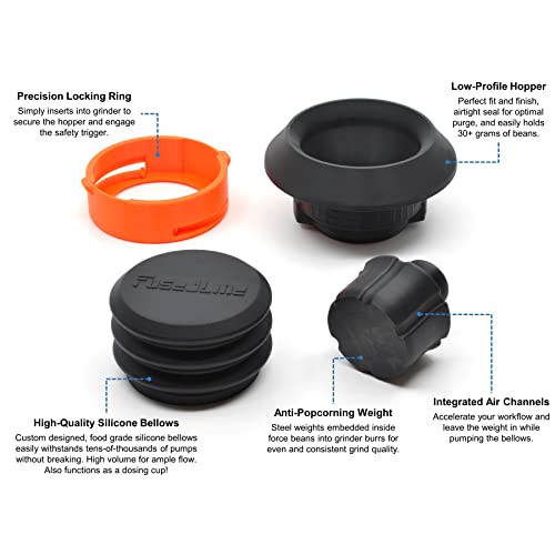 FusedLine Single Dose Hopper with Silicone Bellows and Anti-Popcorning Weight | Compatible with Breville Barista Express, Pro, and Touch | Black