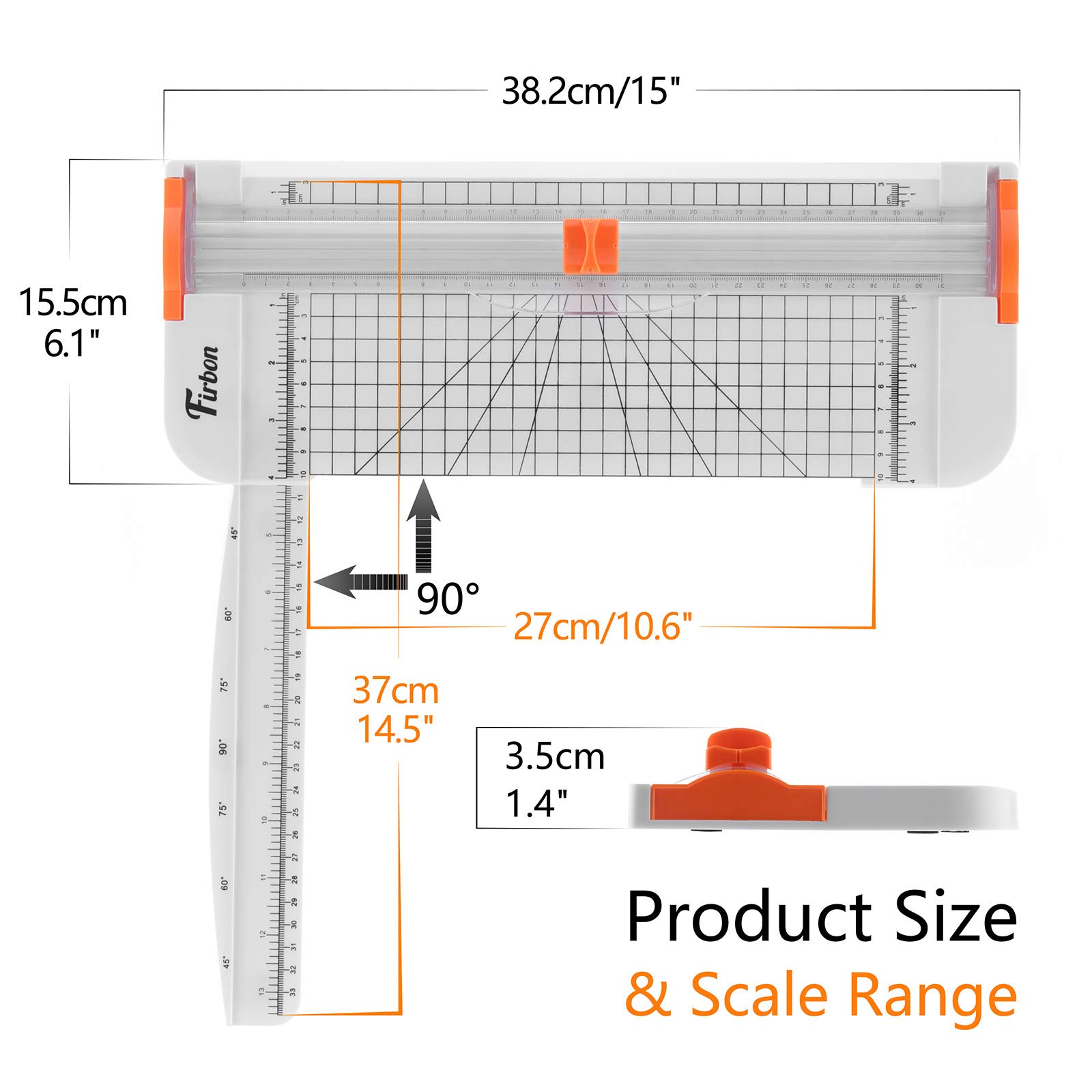 Firbon White A4 Paper Cutter Bundle with 5Pcs Replacement Blades, 12 Inch Paper Trimmer with Side Ruler for Scrapbooking, Craft, Coupon, Label, Cardstock