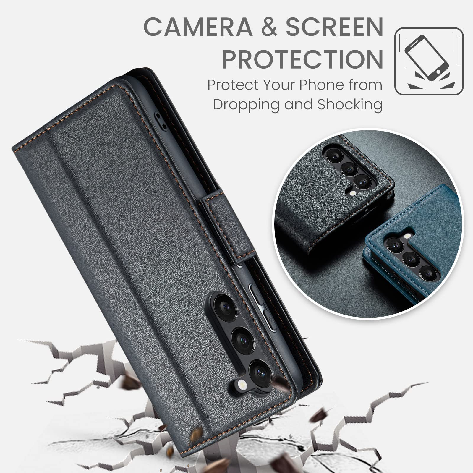 Vinich for Samsung Galaxy S23 Wallet Case with RFID Blocking, for Samsung S23 Case with Card Holder for Women Men, Durable Kickstand Magnetic Closure Shockproof Flip Case for Galaxy S23, Black