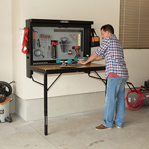 Lifetime Products Wall Mounted Work Table, 4', Wood Varnish
