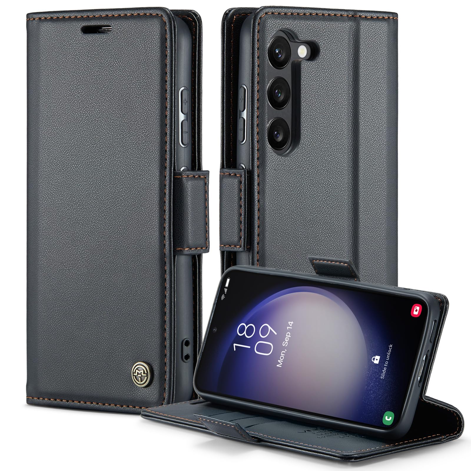 Vinich for Samsung Galaxy S23 Wallet Case with RFID Blocking, for Samsung S23 Case with Card Holder for Women Men, Durable Kickstand Magnetic Closure Shockproof Flip Case for Galaxy S23, Black