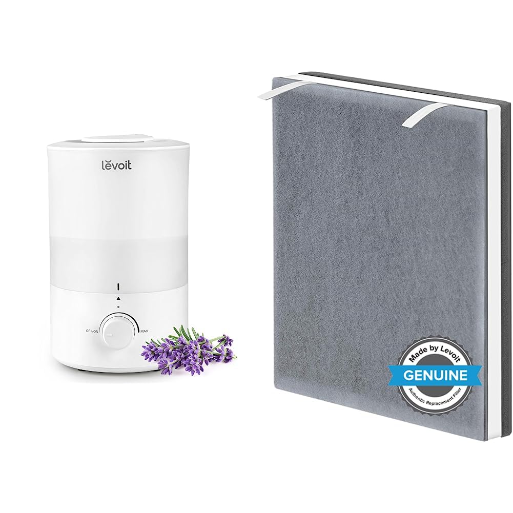LEVOIT Humidifiers for Bedroom, Quiet (3L Water Tank) Cool Mist Top Fill Essential Oil Diffuser & Vital100 Air Purifier Replacement, True HEPA High-Efficiency Activated Carbon Filter, 1 Pack, White