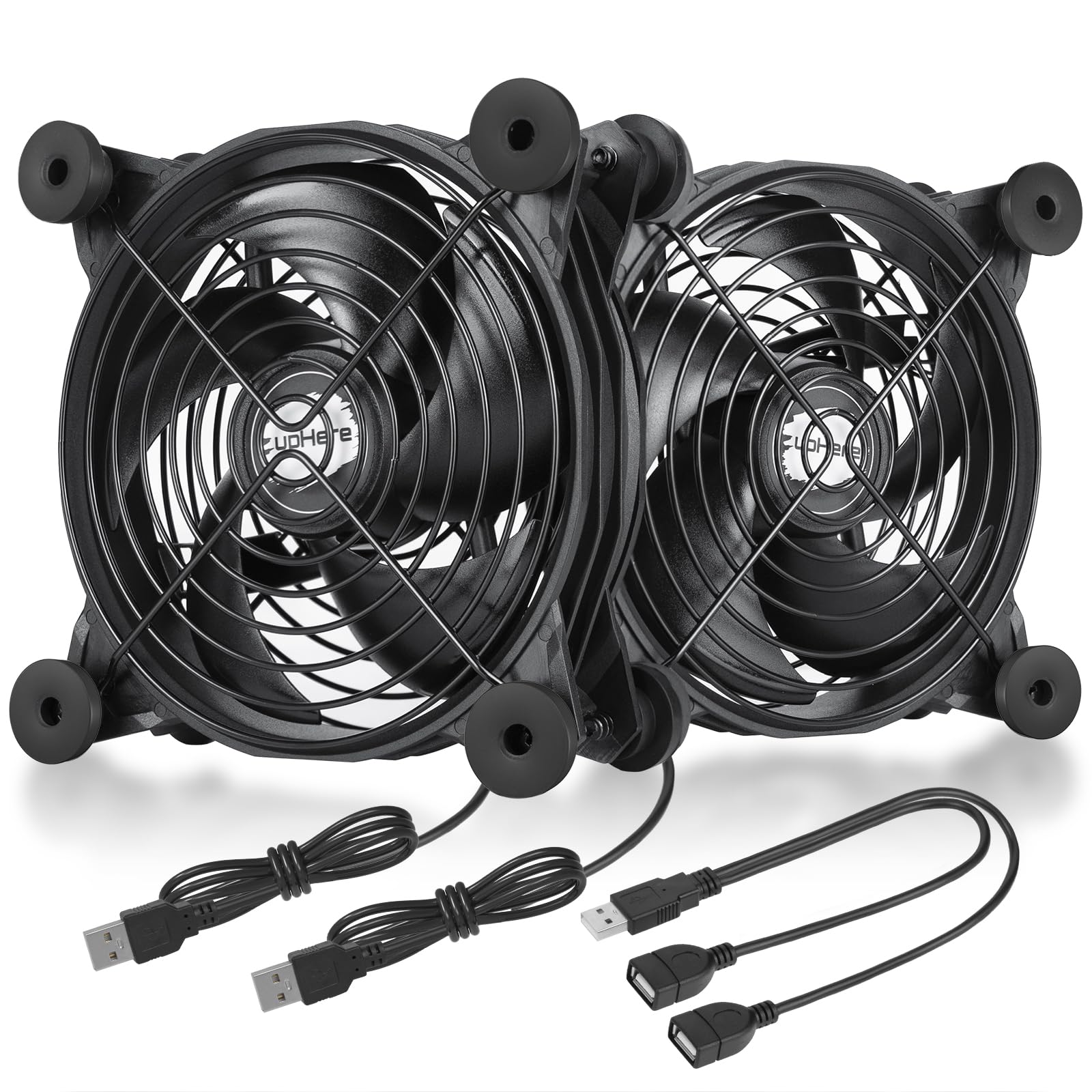 upHere USB Computer Fan Black,Dual 120mm Fan,Silent Fan for Computer Cases Computer Cabinet PlayStation Xbox Cooling,U1203