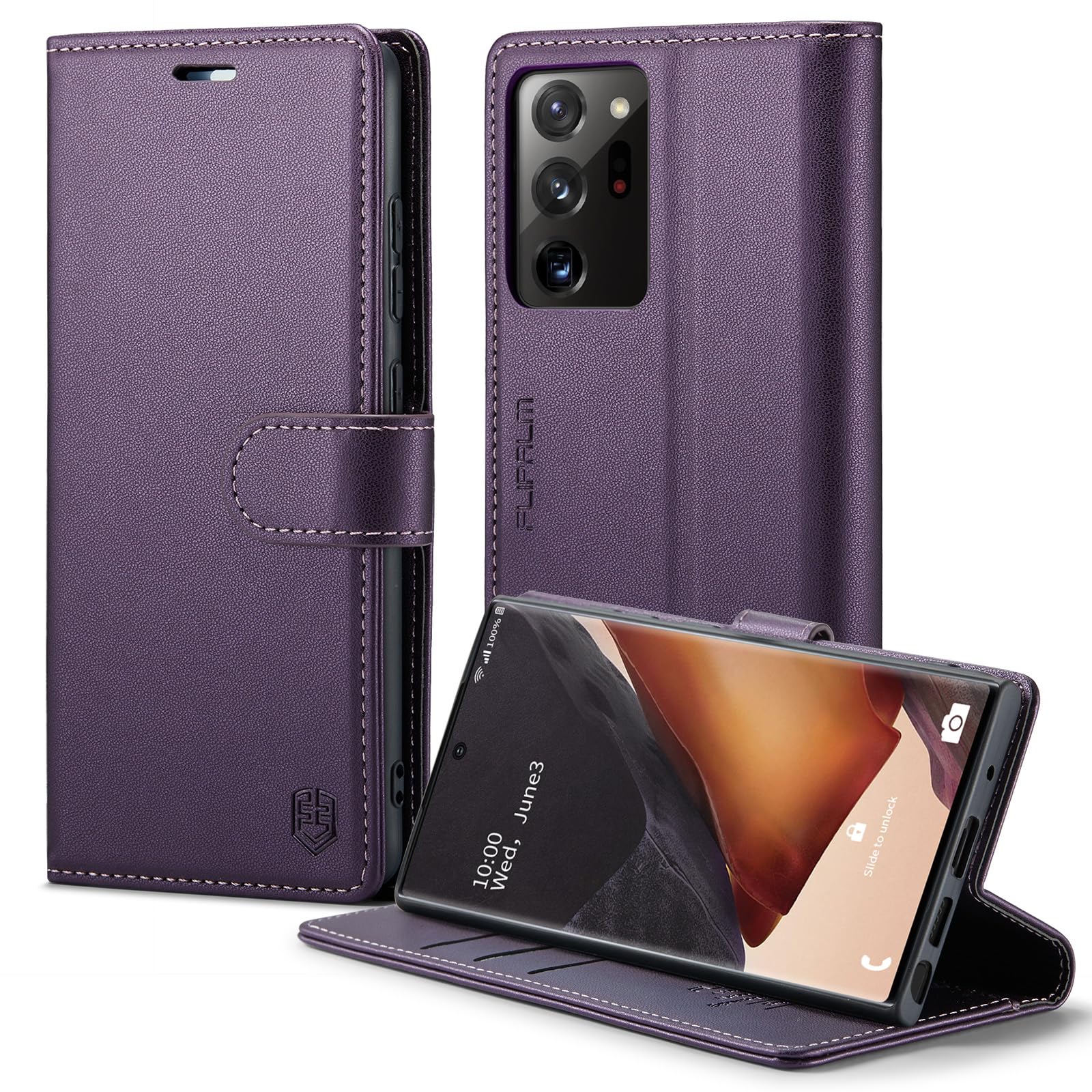 FLIPALM for Samsung Galaxy Note 20 Ultra 5G Wallet Case with RFID Blocking Credit Card Holder, PU Leather Flip Kickstand Shockproof Cover for Women Men (Purple)