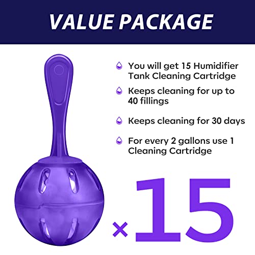 Ganteny 15 PCS PC-1 Humidifier Tank Cleaning Ball Compatible with ProTec Kaz All Warm & Cool Mist Humidifiers, Filters Mineral Deposits, Purifies Water, Eliminates White Dust and Odor (Purple)