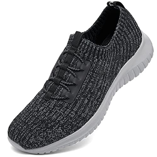 konhill Women's Comfortable Walking Shoes - Tennis Athletic Casual Slip on Sneakers 7 US Dark Grey/Grey,37.5
