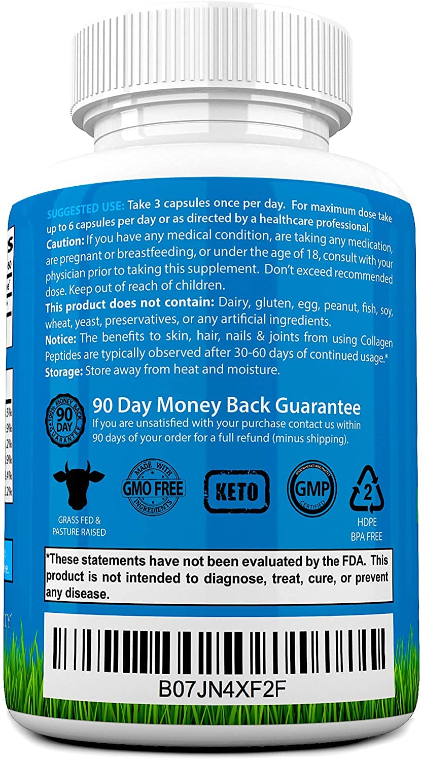 Root Vitality Collagen Peptides Capsules - Grass-Fed, Pasture-Raised Hydrolyzed Protein Supplement for Skin, Hair, & Nails - Non-GMO, Zero Sugar Daily Pills for Men & Women (180 Capsules)