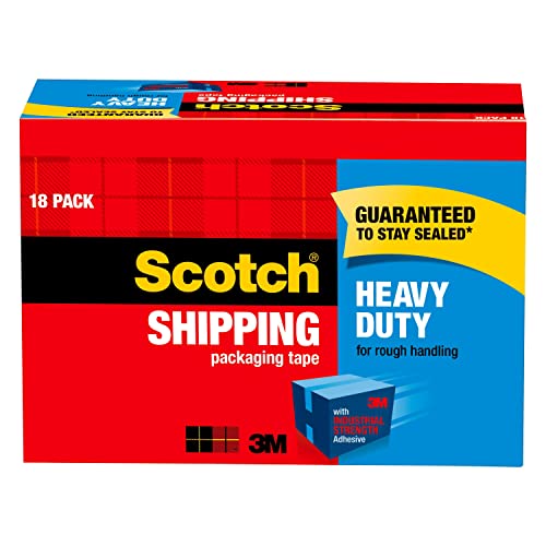 Scotch Heavy Duty Packaging Tape, 1.88" x 54.6 yd, Designed for Packing, Shipping and Mailing, Guaranteed to Stay Sealed, 3" Core, Clear, 18 Rolls (3850-18CP)