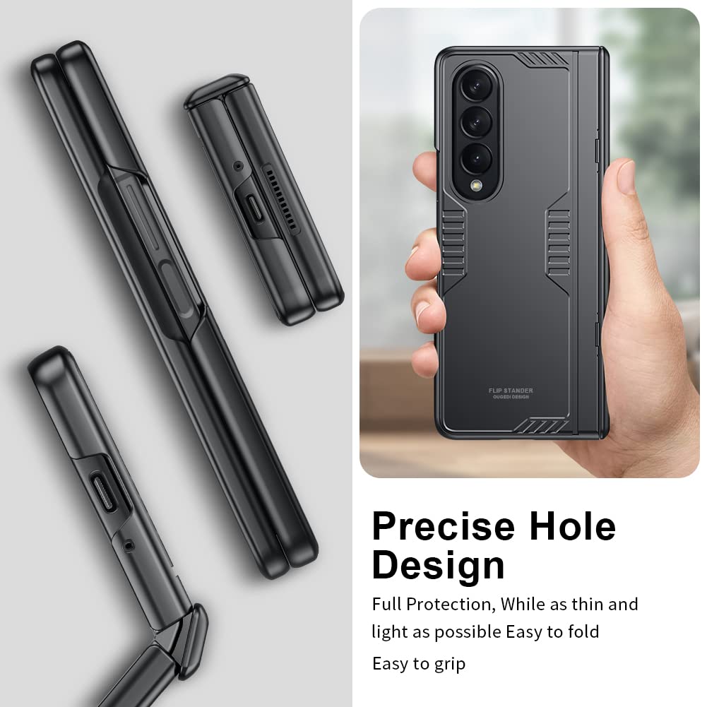 LEIAU for Samsung Galaxy z-Fold-4 Case: [Built-in Kickstand] [Full Hinge Protection] Galaxy z Fold 4 case with Screen Protector - Slim Protective Phone case with Armor Design Black