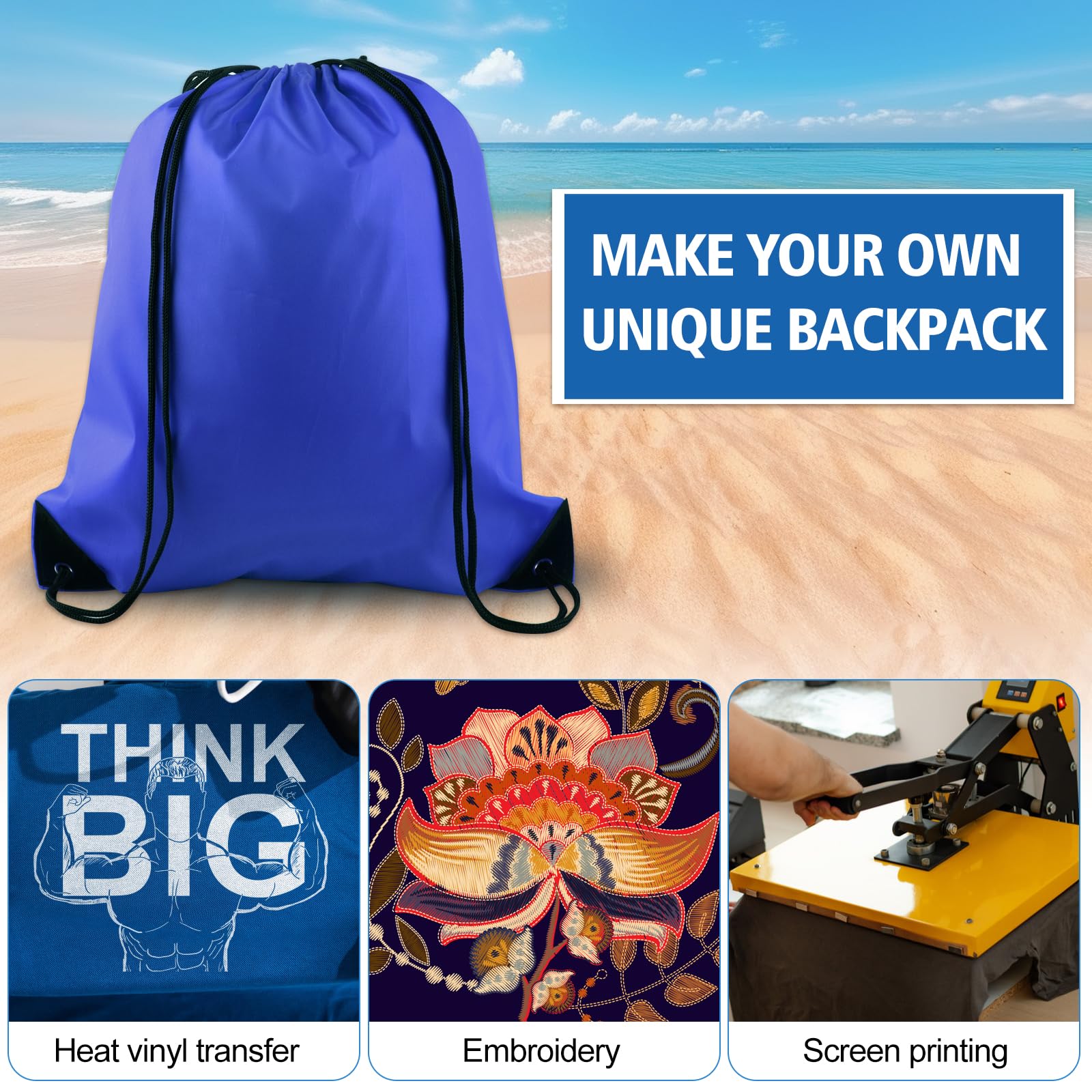 KUUQA 2 Pcs Drawstring Backpack Bags Sports Cinch Sack String Backpack Storage Bags for School Gym Traveling (Blue)