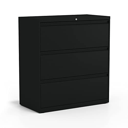Staples 935600 3-Drawer Lateral File Cabinet Locking Letter/Legal Black 36-Inch W