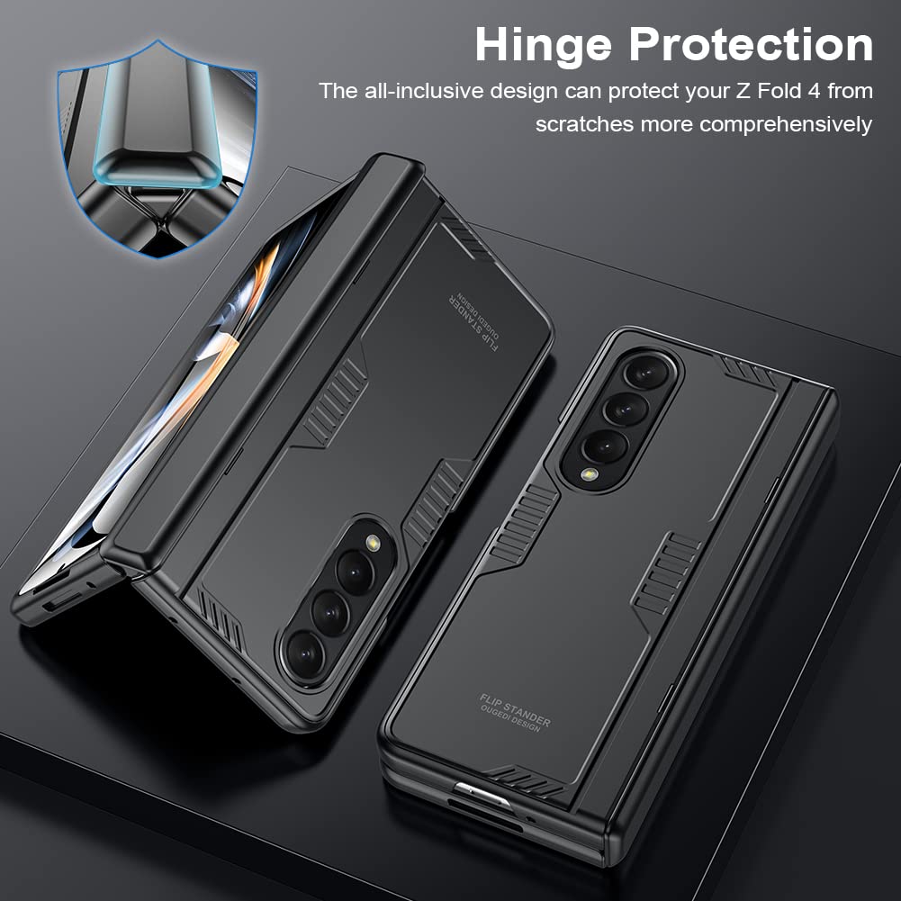 LEIAU for Samsung Galaxy z-Fold-4 Case: [Built-in Kickstand] [Full Hinge Protection] Galaxy z Fold 4 case with Screen Protector - Slim Protective Phone case with Armor Design Black