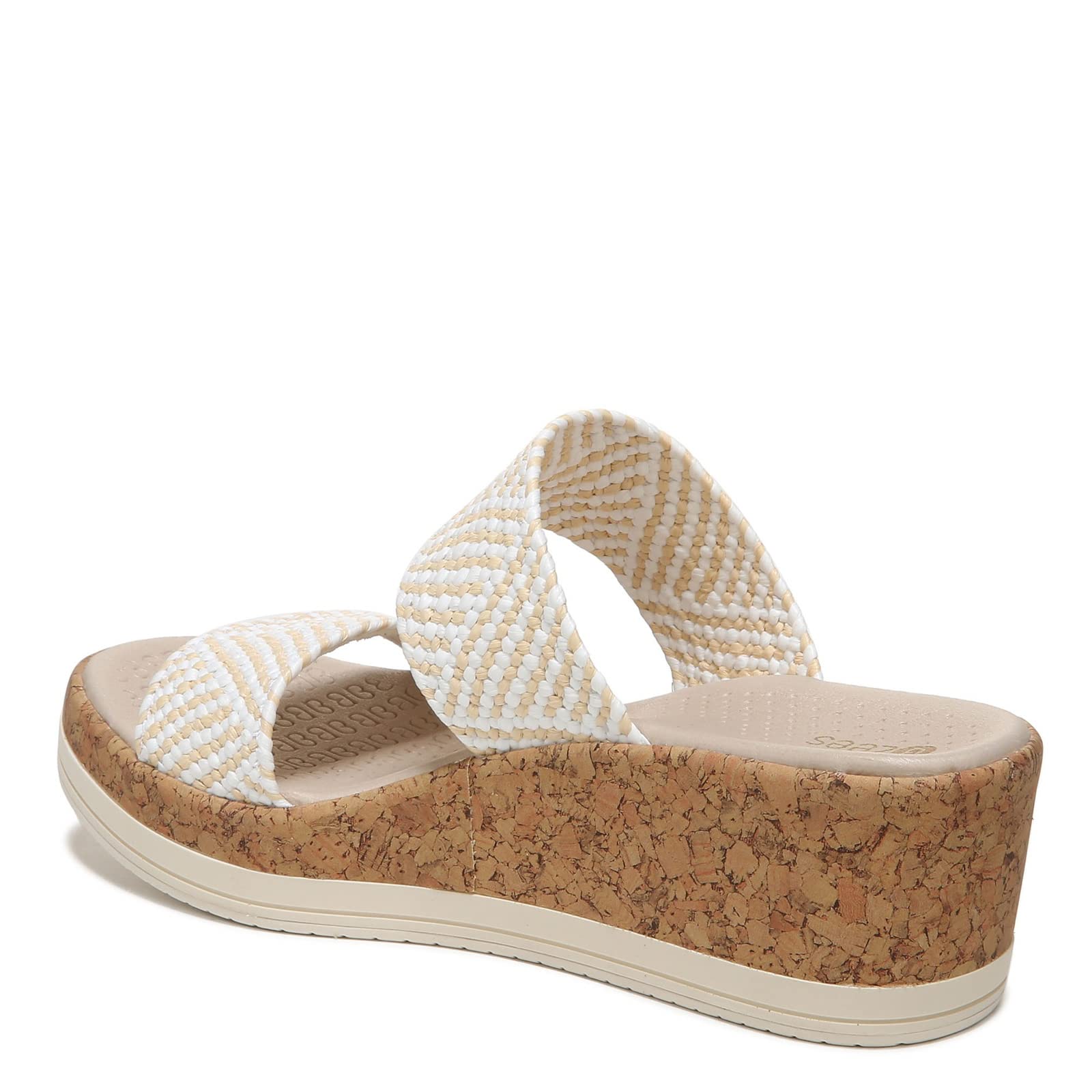 BZees Womens Resort Cork Wedge Strappy Sandal White/Natural Raffia 8.5 M