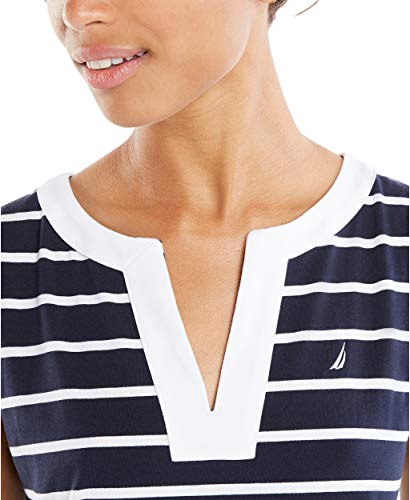 Nautica womens Breton Stripes Sleeveless V-neck Stretch Cotton Polo Casual Dress, Navy, Medium US