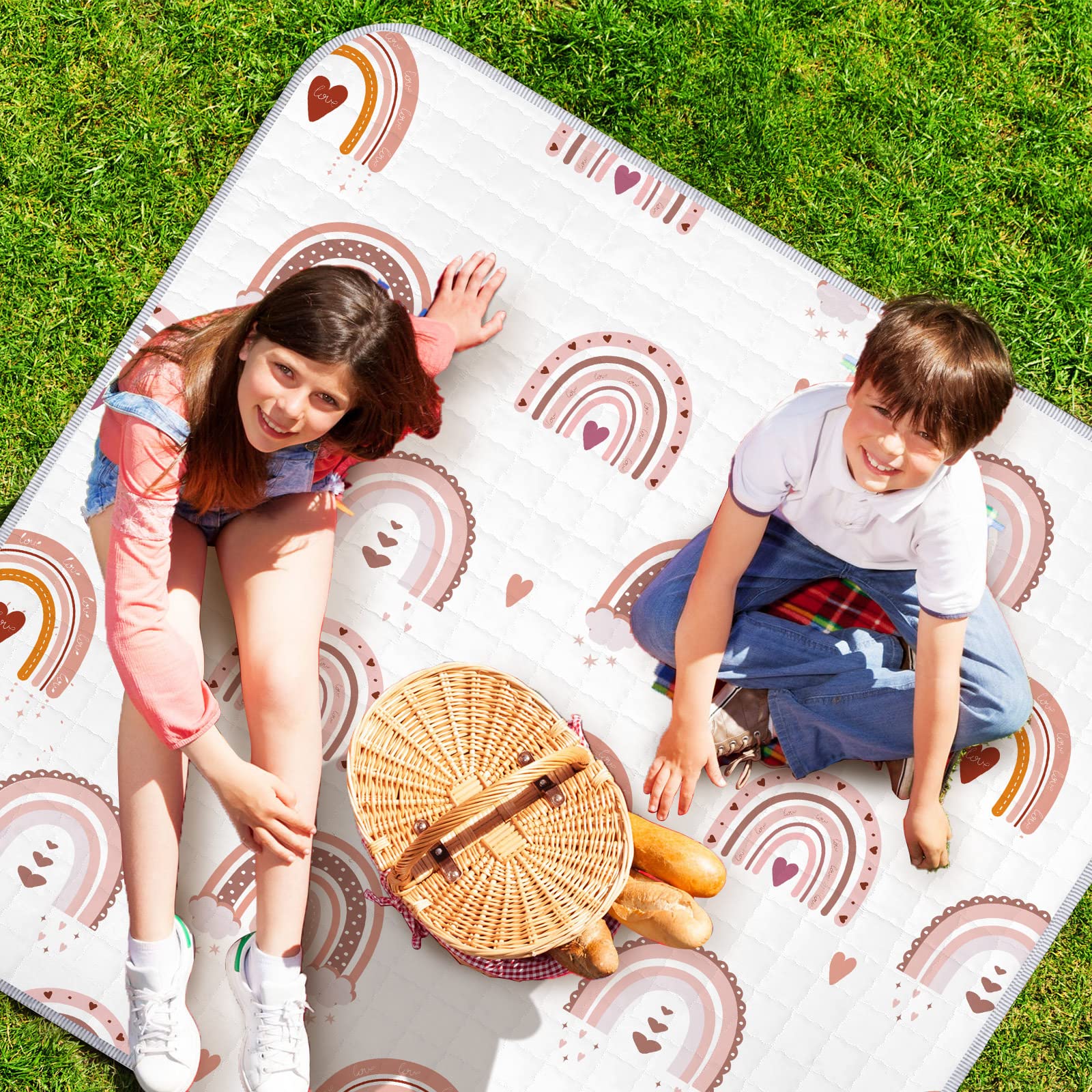 Boho Rainbow Portable Baby Play Mat, 43 x 43 Inch Washable Foldable Crawling Mat, Non Slip Playmat for Babies, Kids Play Mats Pad for Floor Playpen Toddler Infants Tummy Time Activity