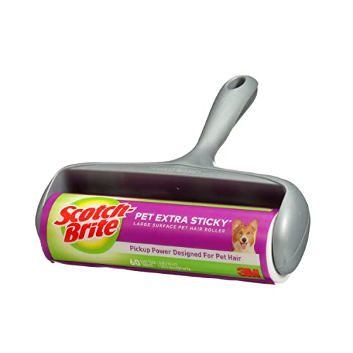 Scotch-Brite Pet Extra Sticky Large Surface Roller, Designed for Pet Hair (60 Sheets) + Scotch-Brite 50% Stickier Large Surface Roller Refill, 60 Sheets (Pack of 4), 240 Sheets Total